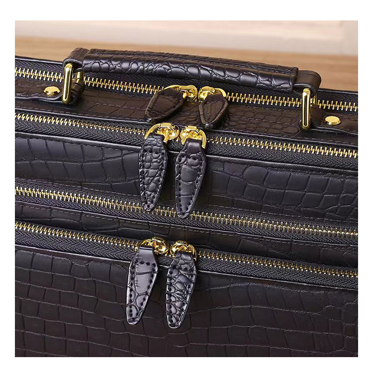 Whatna ワニ革 本革 ビジネス バッグメンズ 2way ショルダー 手提げ バッグ クロコダイル革 ダブルファスナー 2室仕切 ブリーフケース 14インチPC対応 旅行 出張 通勤 通学 ...