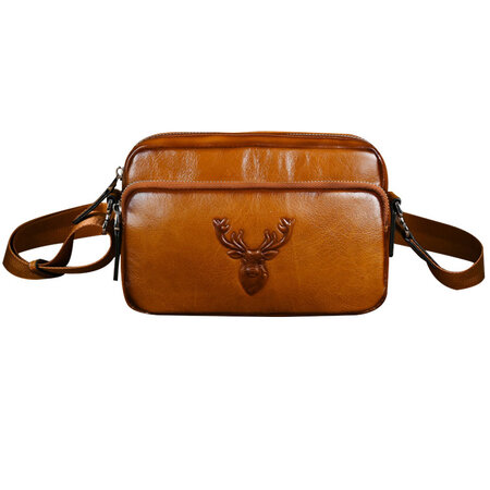 Whatna アンティーク風合い鞣し天 然 牛革ショルダーバッグ メンズ