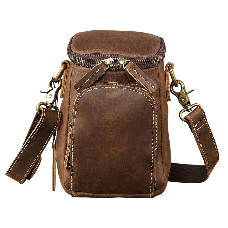 Whatna 牛 革 ミニワンショルダーバッグ メンズ ミニ斜め掛け ボディバッグ 胸バッグ ミニウエストバッグ ベルトポーチ カラビナポーチヒップバッグ ウエストポーチバイク用 本革厚手 ...